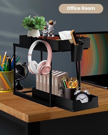 Chiaamo, Under Sink Organizers and Storage 2-Tier Sliding Shelf, 1 Sliding Organizer for countertop or Under The Sink with 4 Telescopic Tubes That Allows You to Adjust The Height to Your Need.