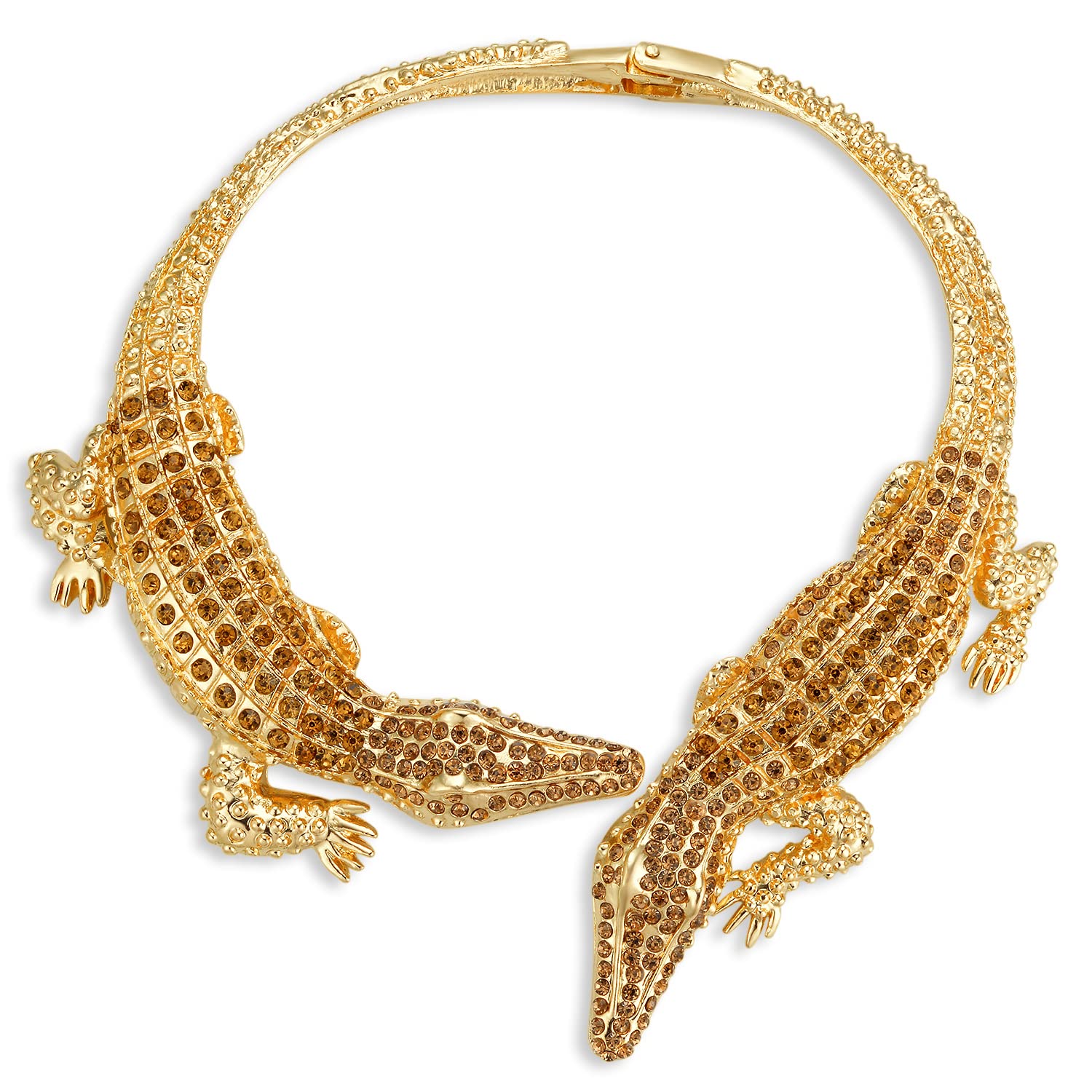Tiberu Women’s Statement Crocodile Choker Necklaces Punk Alligator Gator Bib Collar Necklace Party Costume Jewelry (Brown)