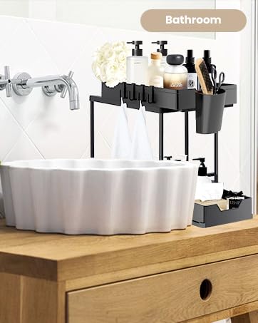 Chiaamo, Under Sink Organizers and Storage 2-Tier Sliding Shelf, 1 Sliding Organizer for countertop or Under The Sink with 4 Telescopic Tubes That Allows You to Adjust The Height to Your Need.