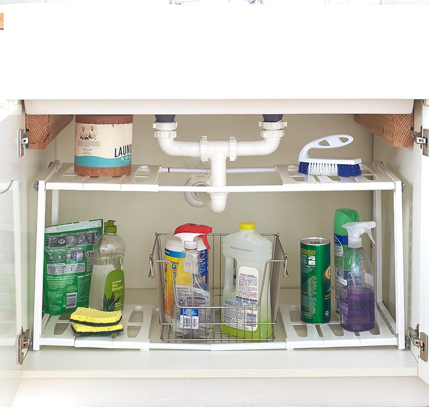 The Lakeside Collection Adjustable Under Sink Storage - Expandable Shelf for Bathroom/Kitchen Organization
