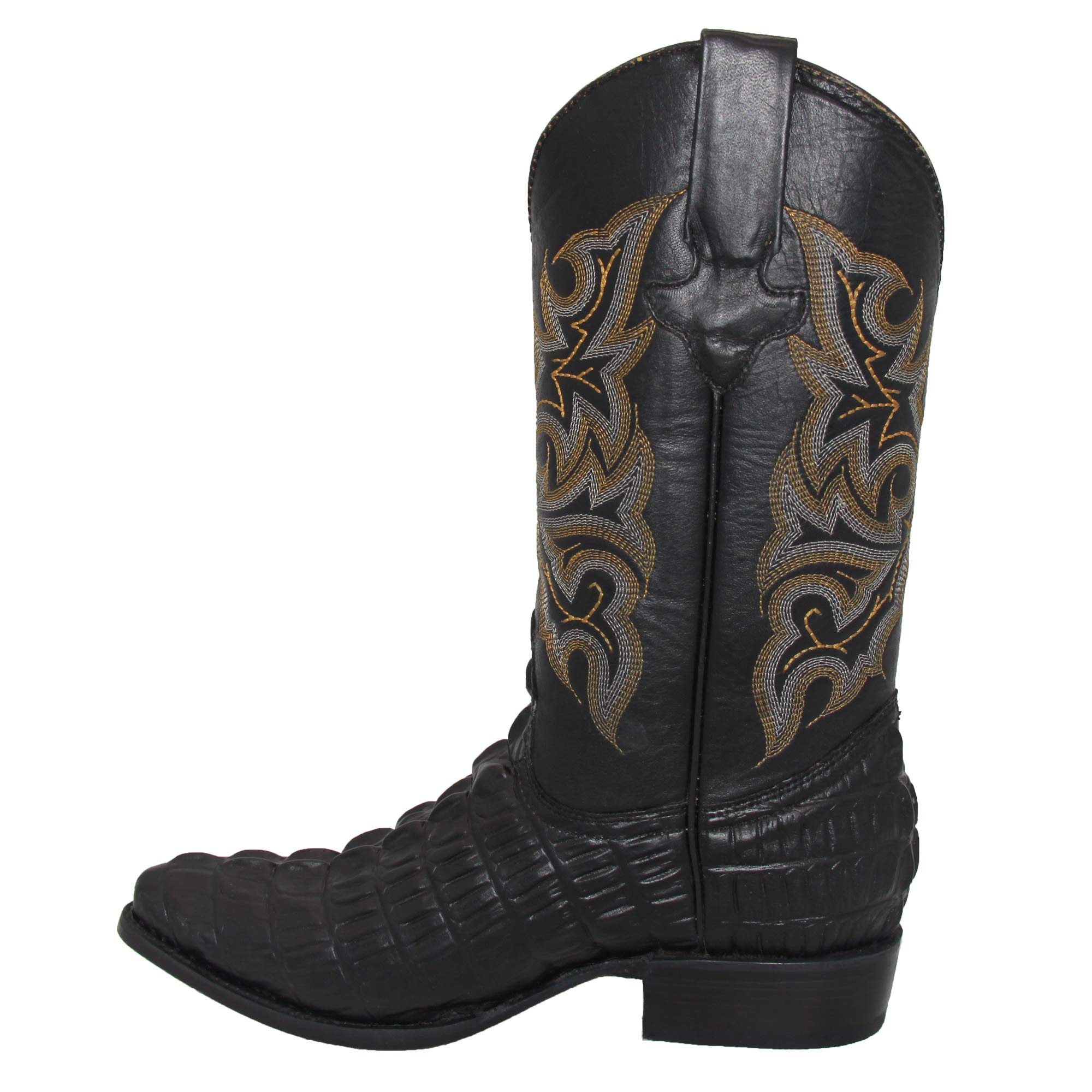 Western Shops Mens Leather Crocodile Alligator Design Cowboy Western Boots with Free Belt (6.5,Black)