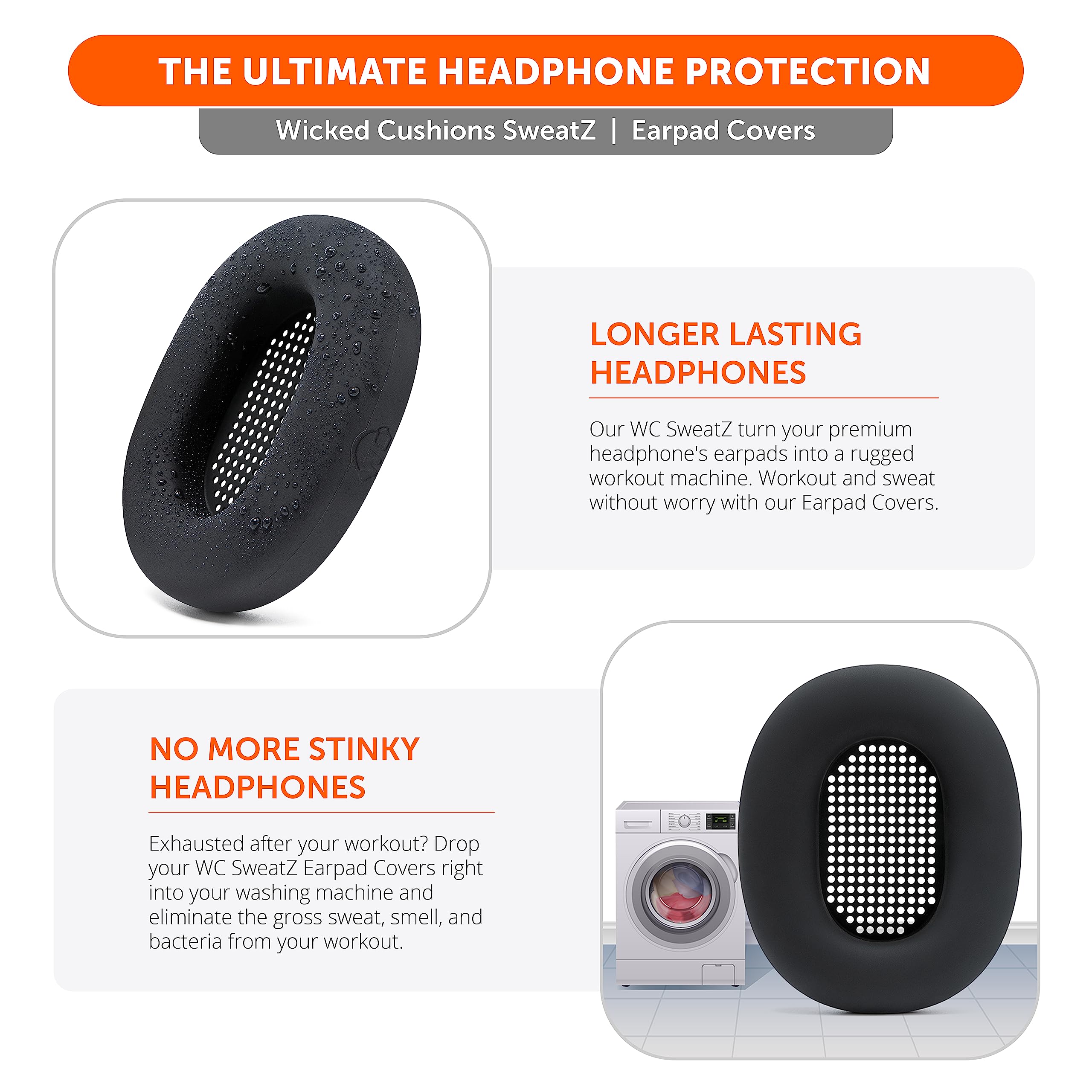 WC SweatZ XM5 - Patented Protective Headphone Ear Covers for Sony WH1000XM5 by WC | Only Compatible with Sony XM5 Over Ear Headphones | Sweatproof & Easily Washable | Black