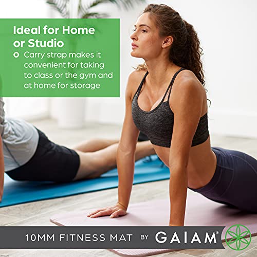 Gaiam Extra-Thick Yoga Fitness Mat and Exercise Mat with Non-Slip Texture and Easy Carry Strap - Ideal for Floor Workouts and Everyday Yoga - Supportive and Portable, Black, 10mm