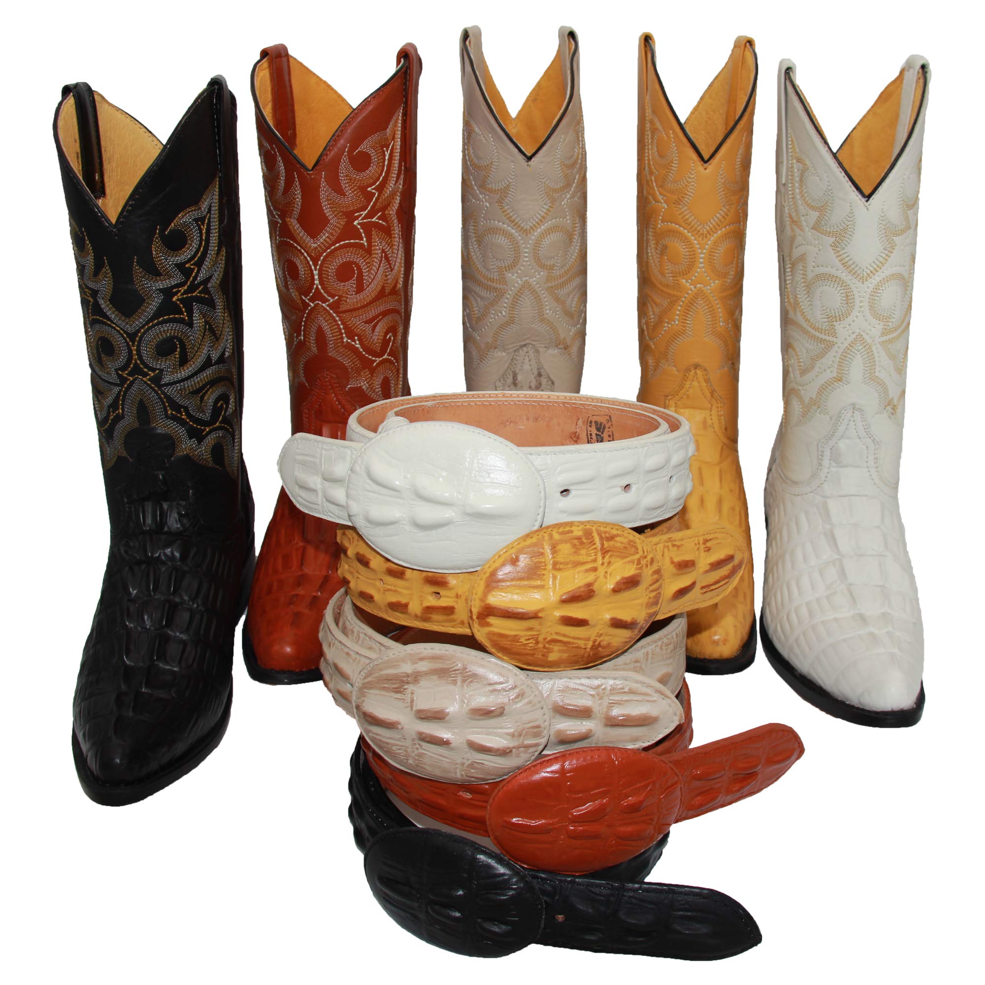Western Shops Mens Leather Crocodile Alligator Design Cowboy Western Boots with Free Belt (6.5,Black)