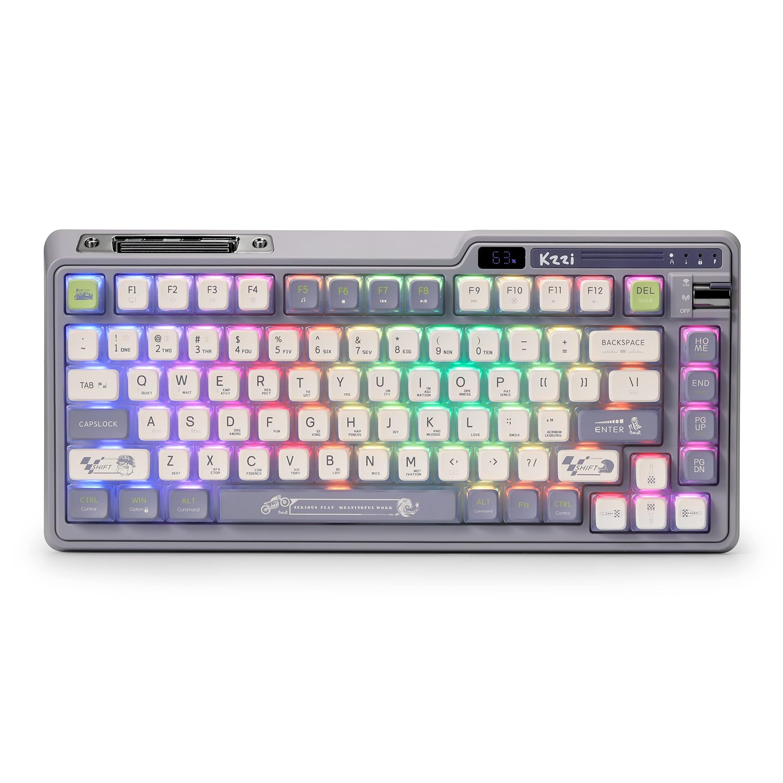 KZZI K75 PRO RGB 75% Wireless Gasket Mechanical Keyboard, Triple Mode BT 5.0/2.4G/USB-C 82 Keys Hot Swappable Gaming Keyboard w/Knob & Power Display, Custom Linear Switches, Purple Gray
