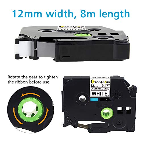 Greateam Compatible 12mm .47 Laminated White TZ Tape Replacement for Brother P-Touch Label Tape TZe-231 TZ-231, 1/2" Ptouch TZe Label Maker Tape Use for Brother PT-D210 PT-H110 PT-D400 PTD600, 5 Pack