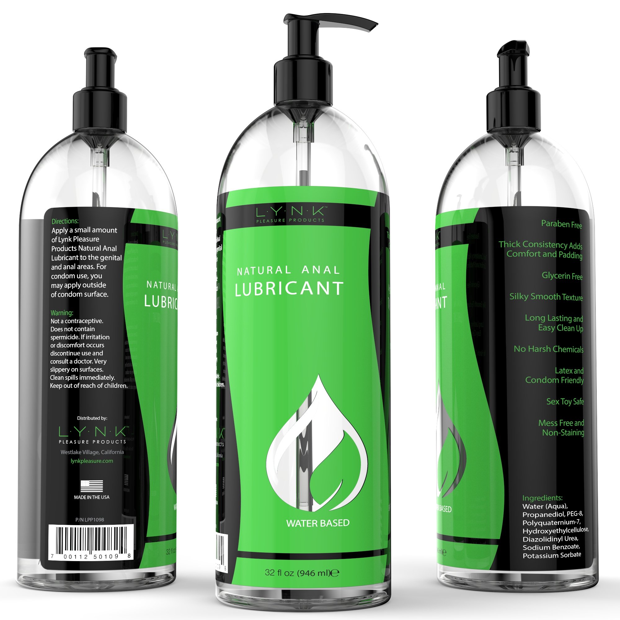 LYNK Water Based Personal Lubricant, Lasts Long Easy to Clean, Lubricant for Privacy w/Latex & Silicone, Men Women Couples Solo Play, 32 oz