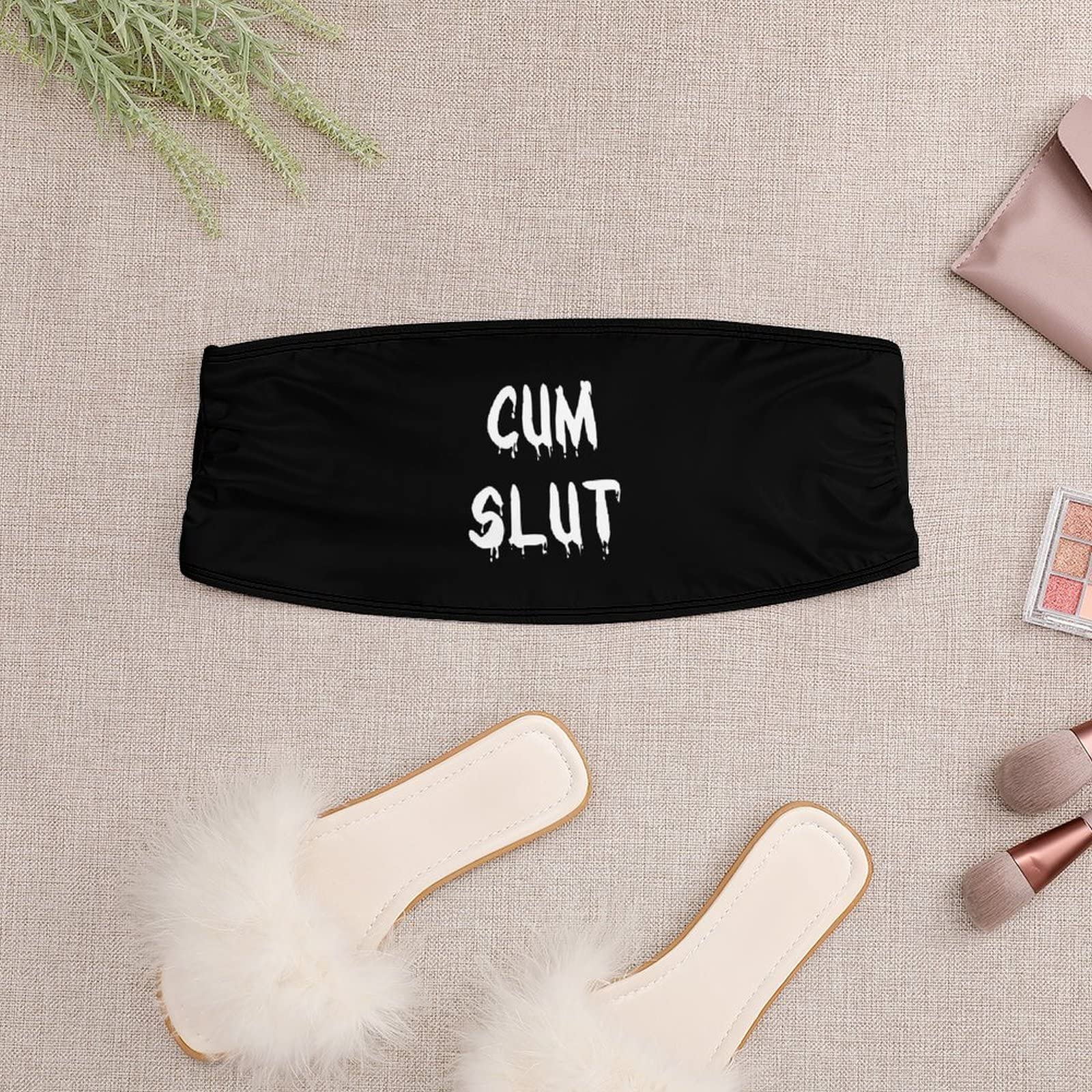 Cum Slut Women's Sexy Crop Top Sleeveless Stretchy Solid Strapless Tube Top M