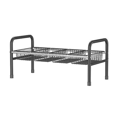 Under Sink Organizer, Extendable Under Sink Storage Kitchen Shelf, 2 Tier Under Bathroom Storage Rack with Removable Panels (Color : Black, Size : Style E)
