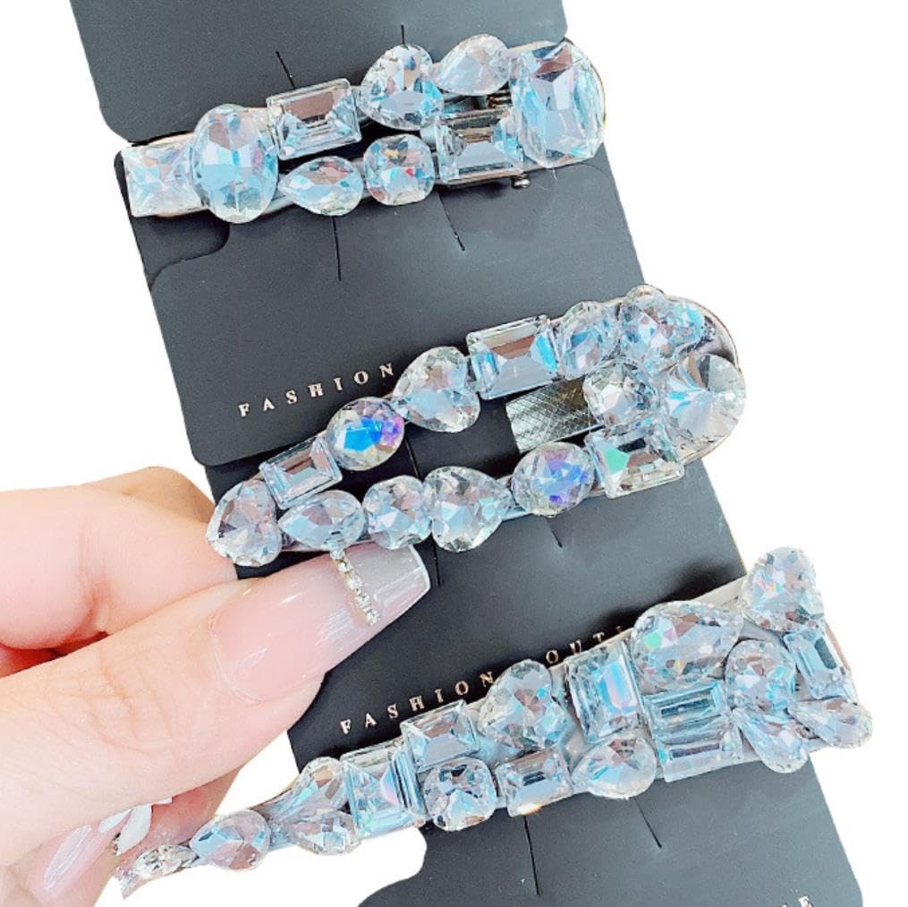 MOESUYUM 3PCS Rhinestone Hair Clips, Water Drop Crystal Hair Barrettes, Bling Metal Snap Duckbill Hairpins Sparkle Hair pin, Glittering Hair Accessories for Women