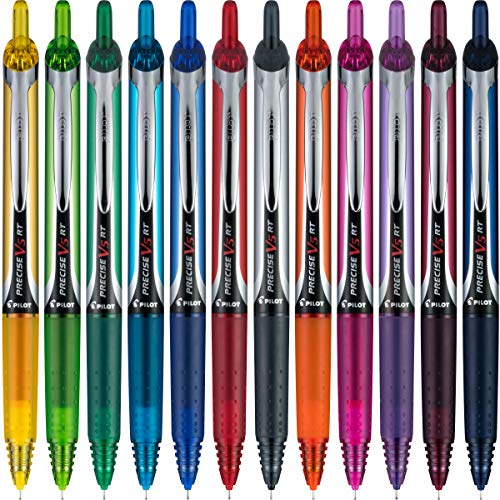 PILOT Pen 10364 Precise V5 RT Refillable & Retractable Liquid Ink Rolling Ball Pens, Extra Fine Point (0.5mm) Assorted Color Inks, 12-Pack