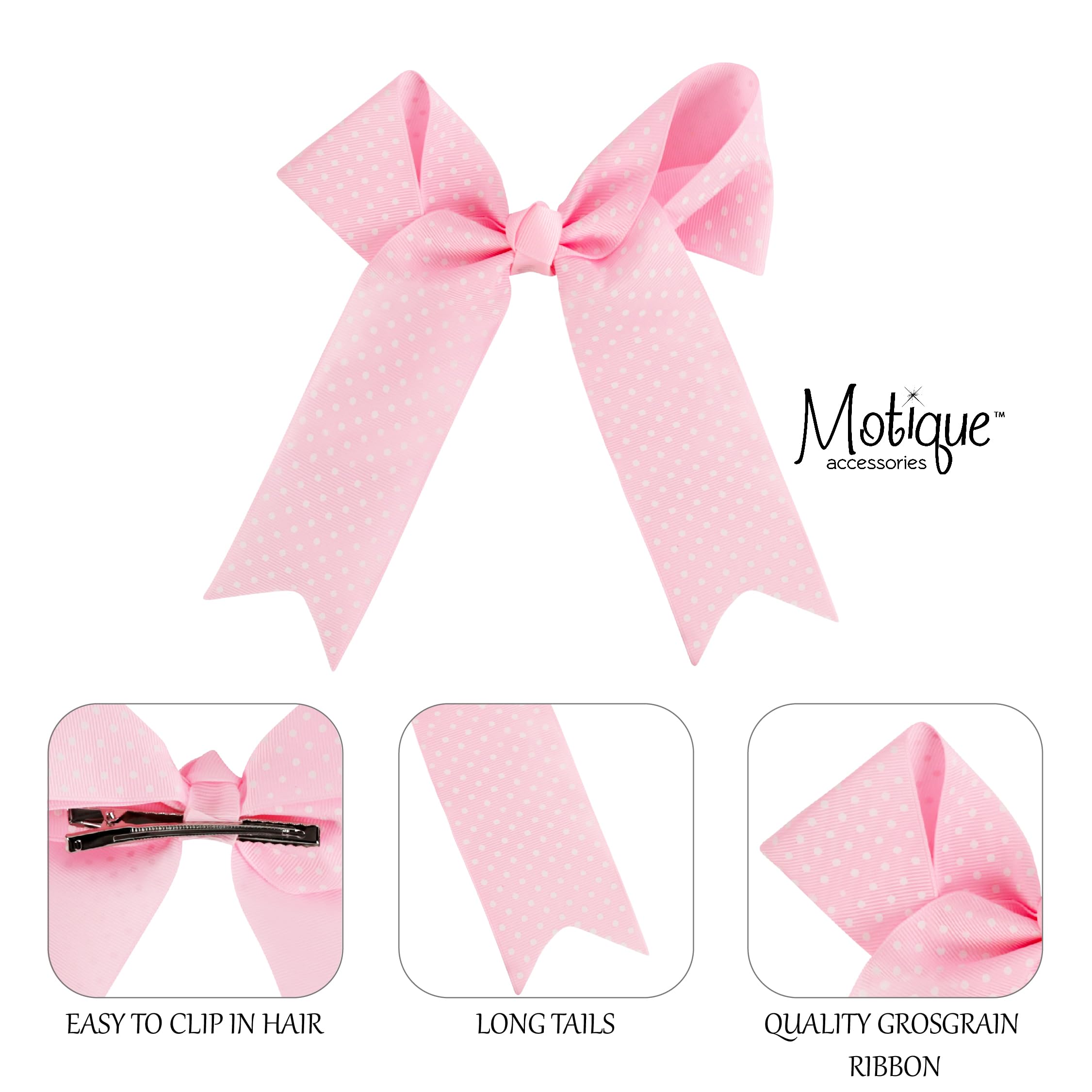 Jumbo Bow Clip with Tails Small Polka Dots Hairbow, 1 Piece (LIght Pink)