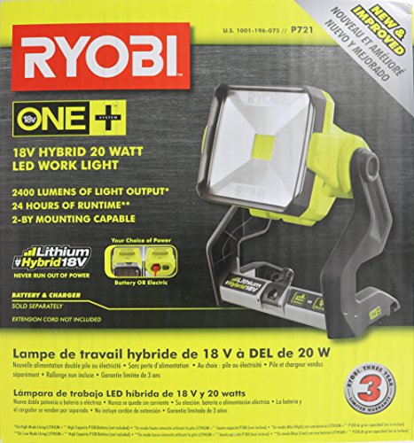 Ryobi P721 One+ 1,800 Lumen 18V Hybrid AC and Lithium Ion Powered Flat Standing LED Work Light with Onboard Mounting Options (Battery and Extension Cord Not Included, Light Only)