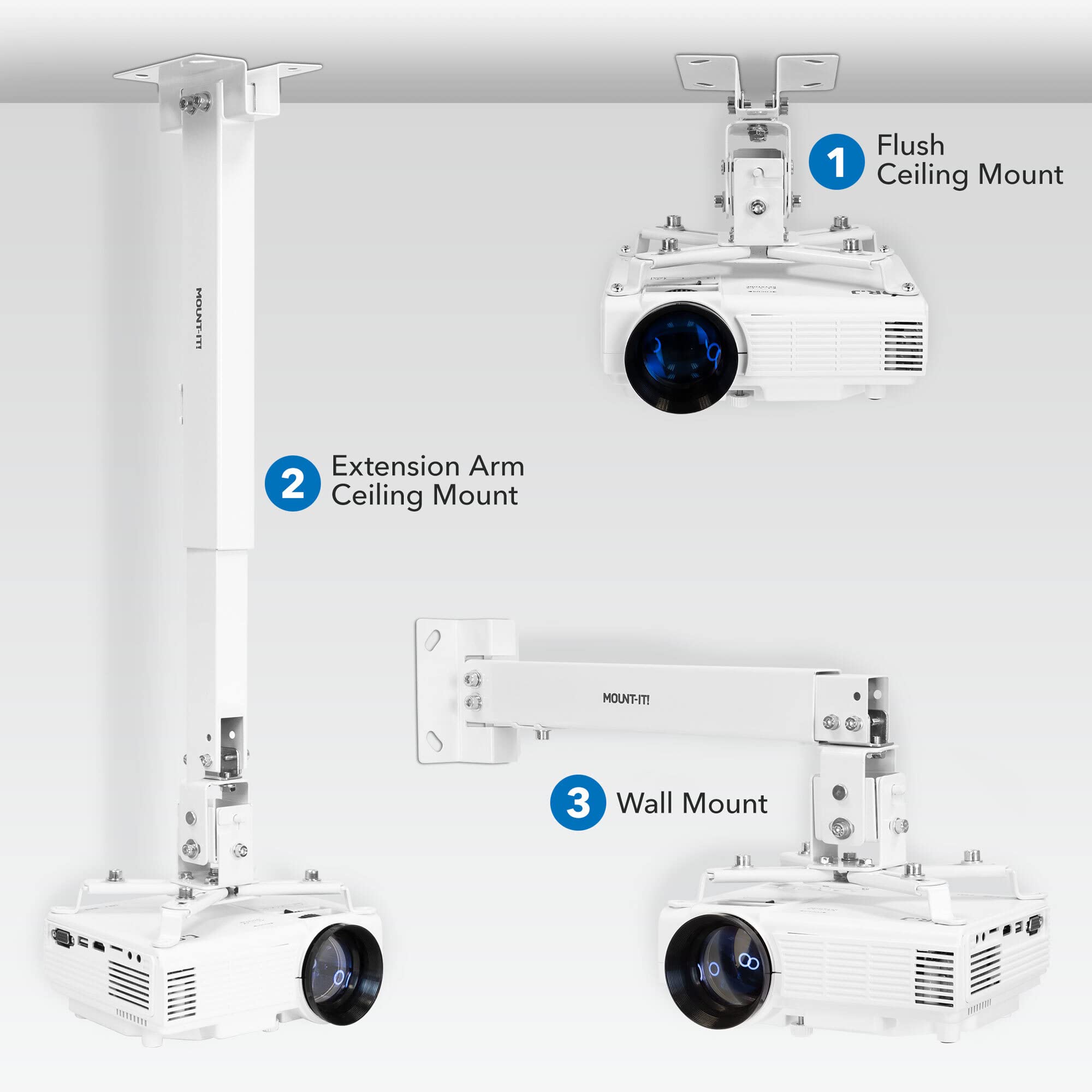 Mount-It! Wall or Ceiling Projector Mount with Universal LCD/DLP Mounting for Epson, Optoma, Benq, ViewSonic Projectors, 44lb Load Capacity, White