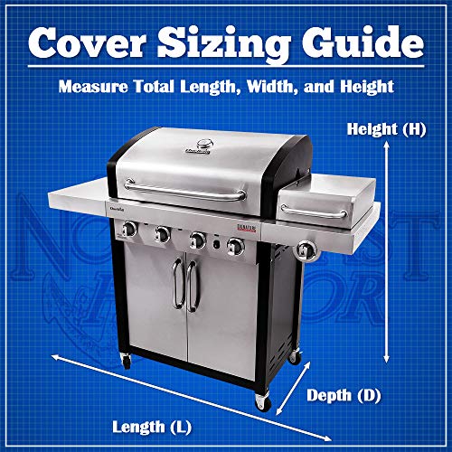 NEH Premium Waterproof Barbeque BBQ Grill Cover - X-Large 71" Length (71" L x 24" Dx 46" H) - Breathable Material, Sunray Protected, and Weather Resistant Storage Cover - Gray with Black Hem