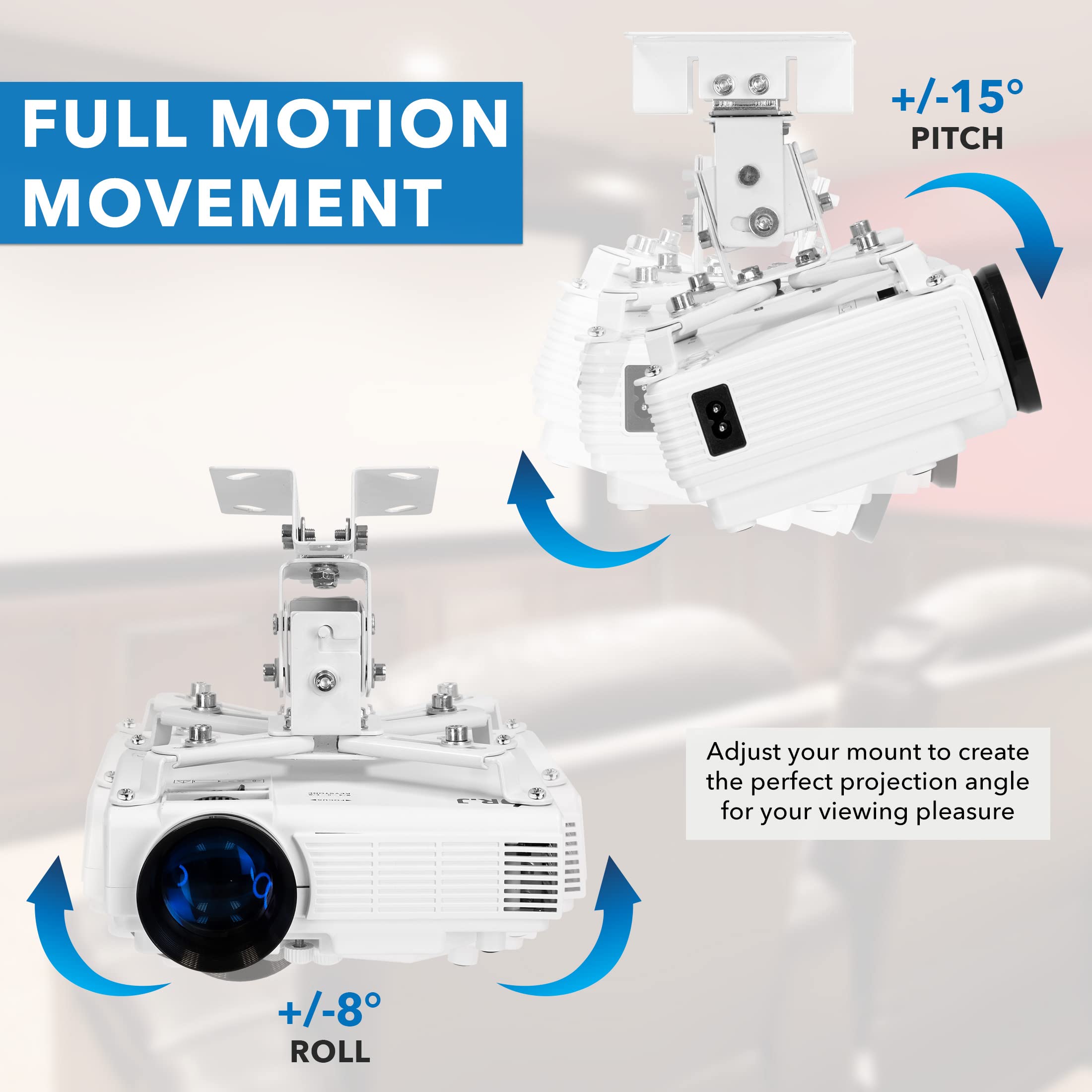 Mount-It! Wall or Ceiling Projector Mount with Universal LCD/DLP Mounting for Epson, Optoma, Benq, ViewSonic Projectors, 44lb Load Capacity, White
