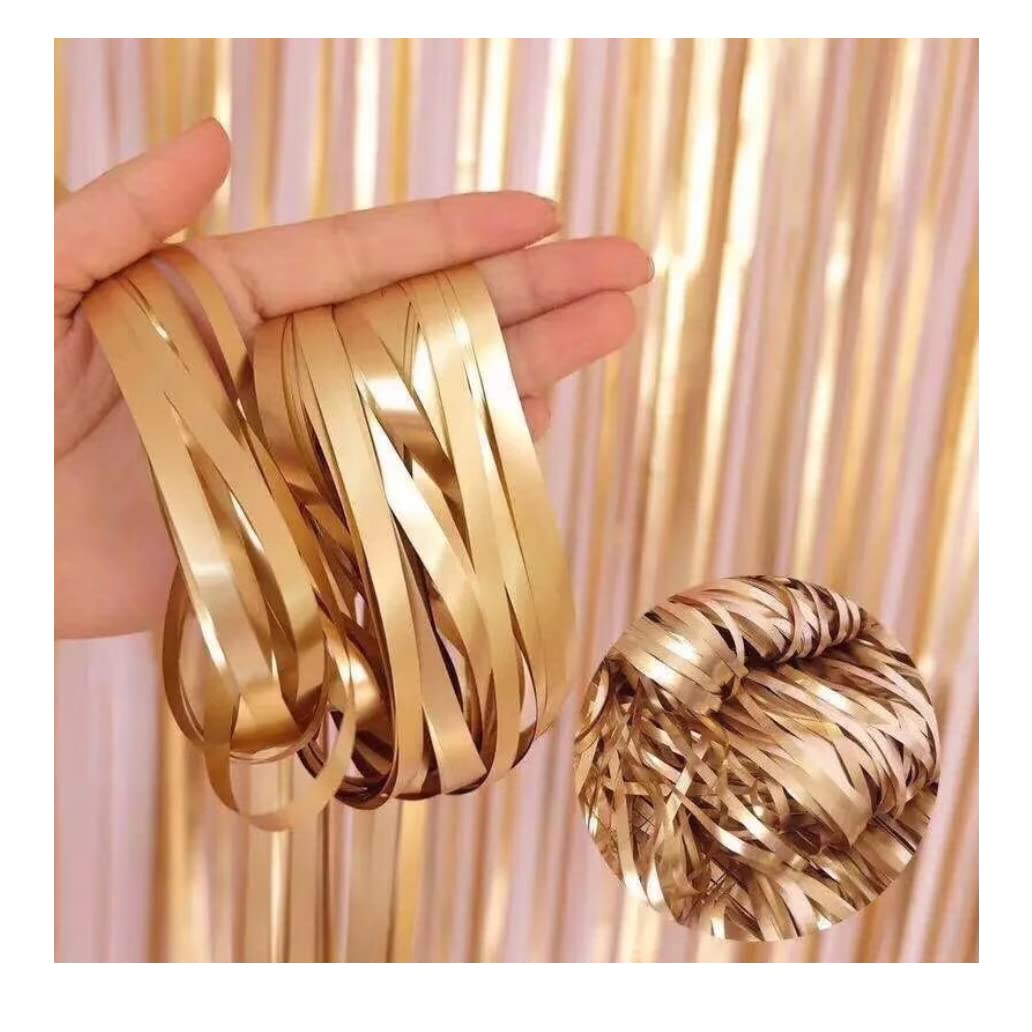 3 Packs Foil Curtain Backdrops Photo Booth Photography Curtains Door Fringe Curtains Backdrops for Birthday Wedding Christmas Disco Parties Decoration (Gold)