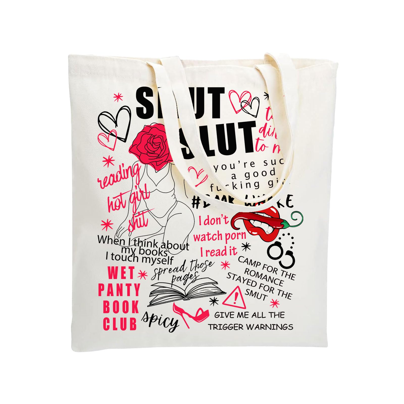 WZJHCL Smut Slut Gift Spicy Book Tote Bag Hot Tote Shopping Bag Smut Romance Reusable Grocery Tote bag Smutty Book Gift (Smut Slut Tote Bag)