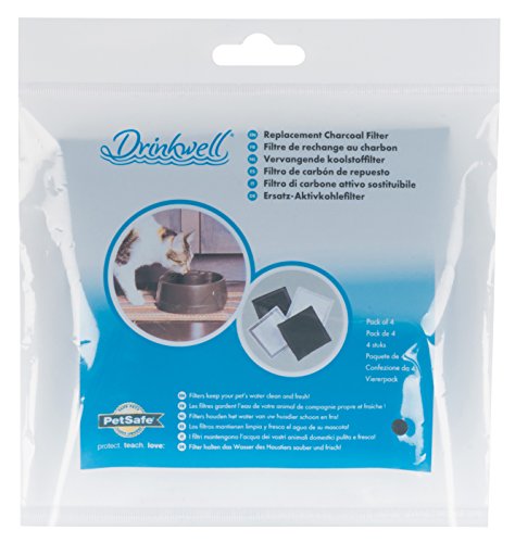 PetSafe Drinkwell Replacement Filter for Current Pet Fountains, Pack of 4, Charcoal Carbon Filter for Cats and Dogs