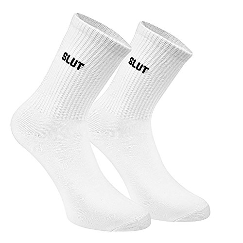 Ryshman Womens Christmas Novelty Crew Tube Socks with Funny Sayings Fuck Off(White1)