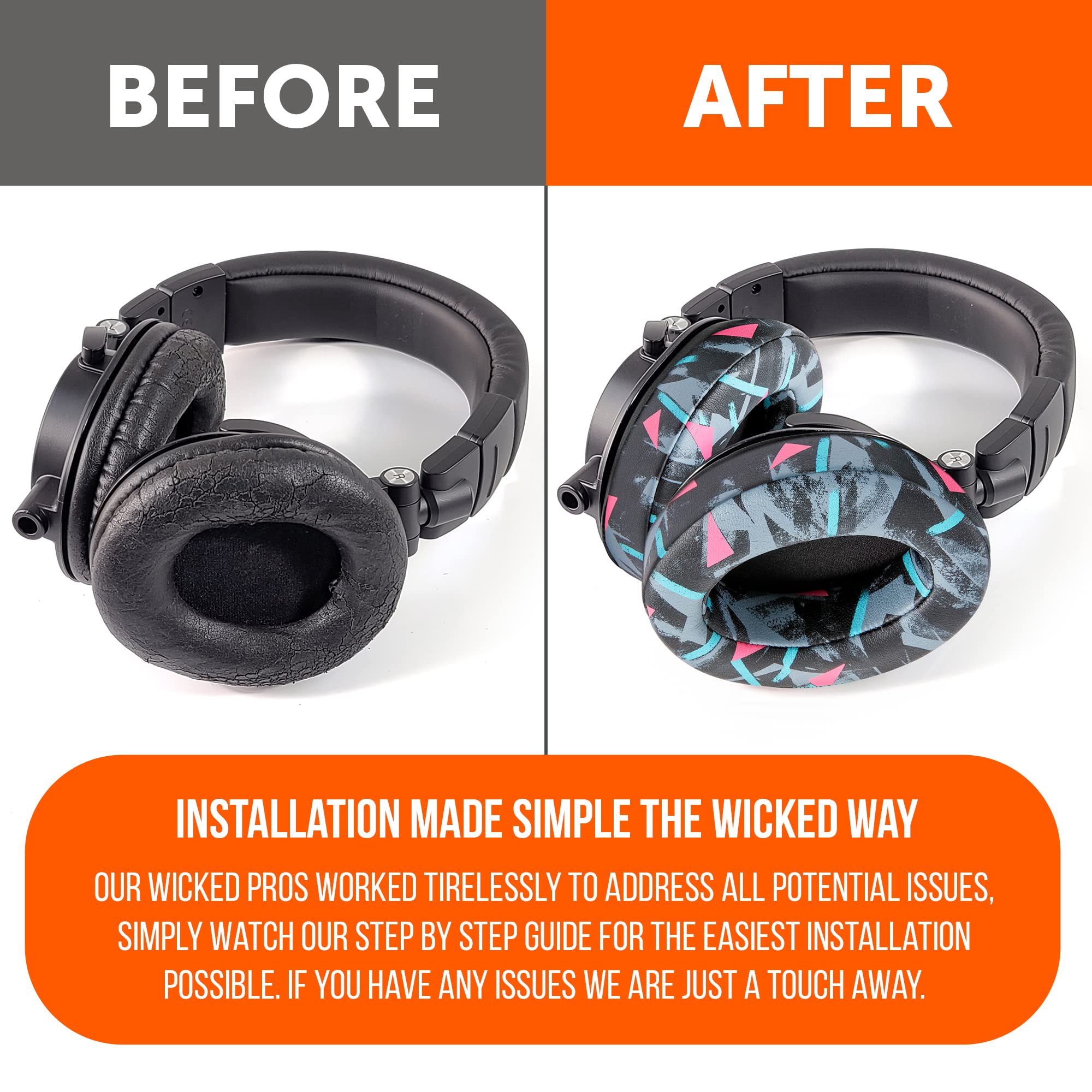 WC Wicked Cushions PadZ - Thick & Soft Ear Pads for ATH M50X / M40X / SteelSeries Arctis/HyperX Cloud & Alpha/Logitech G Pro X/Compatible with Over 50 Headphones | 90s Black