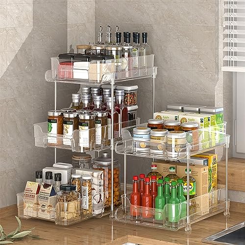 Mezdbrud Bathroom Organizer, Bathroom Counter Organizer 2 Tiers Clear Under the Sink Organizer Kitchen Organizers Storage Pull Out Cabinet Organizer Makeup Organizer for Vanity Perfume Tray (2 Tiers)