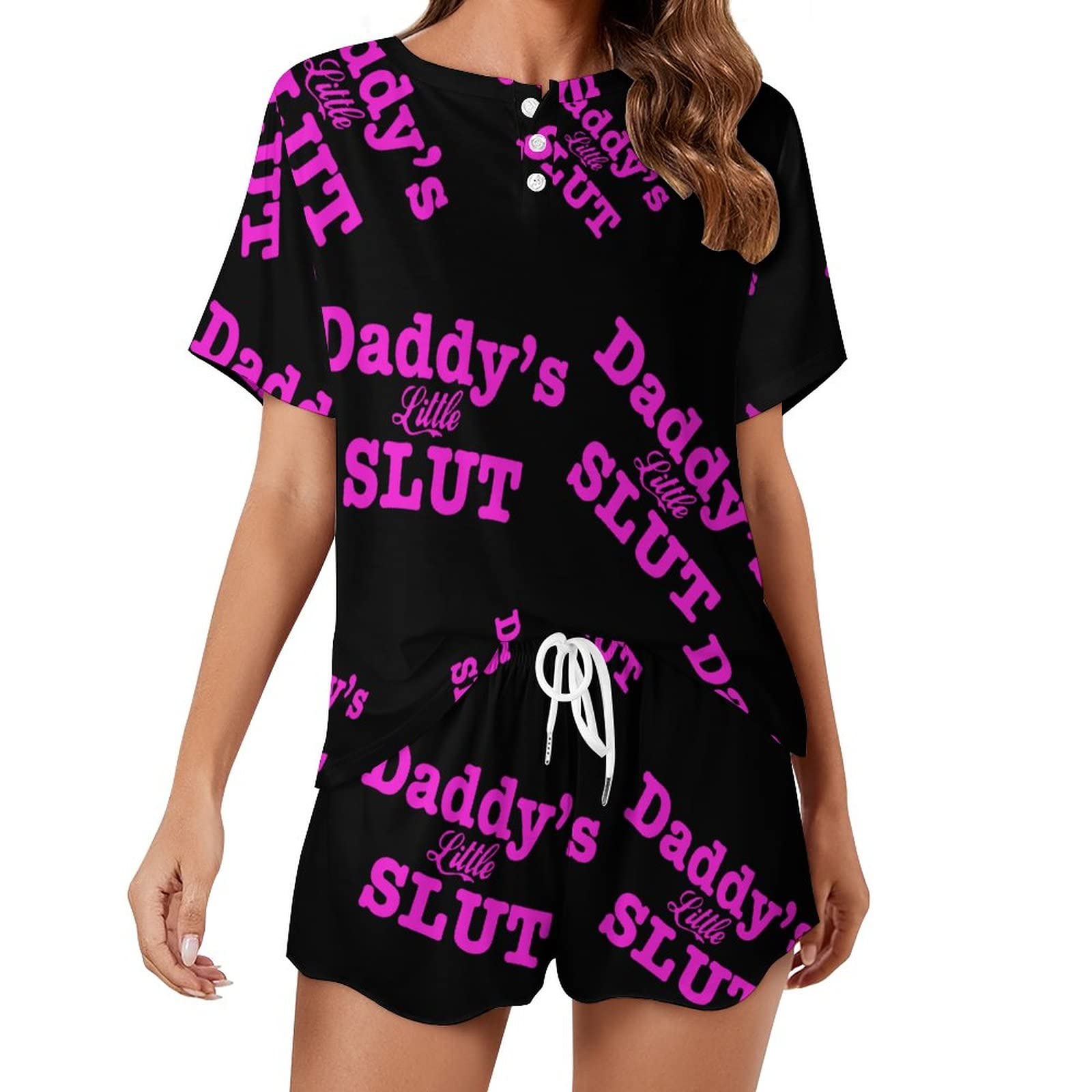 Daddy's Little Slut Women's Pajama Set Short Sleeve Sleepwear Lounge Set 2 Piece Pjs with Pocket 3XL