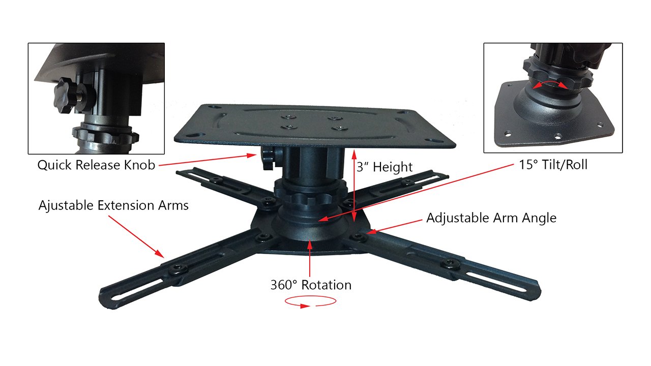 STR-MOUNTSB Silver Ticket Products LCD/DLP Low Profile Universal Projector Mount (3" Low Profile)