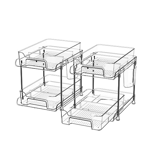 Mezdbrud Bathroom Organizer, Bathroom Counter Organizer 2 Tiers Clear Under the Sink Organizer Kitchen Organizers Storage Pull Out Cabinet Organizer Makeup Organizer for Vanity Perfume Tray (2 Tiers)