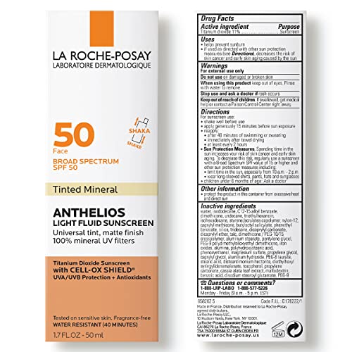 La Roche-Posay Anthelios Tinted Sunscreen SPF 50, Ultra-Light Fluid Broad Spectrum SPF 50, Face Sunscreen with Titanium Dioxide Mineral Face Sunscreen, Universal Tint, Oil-Free