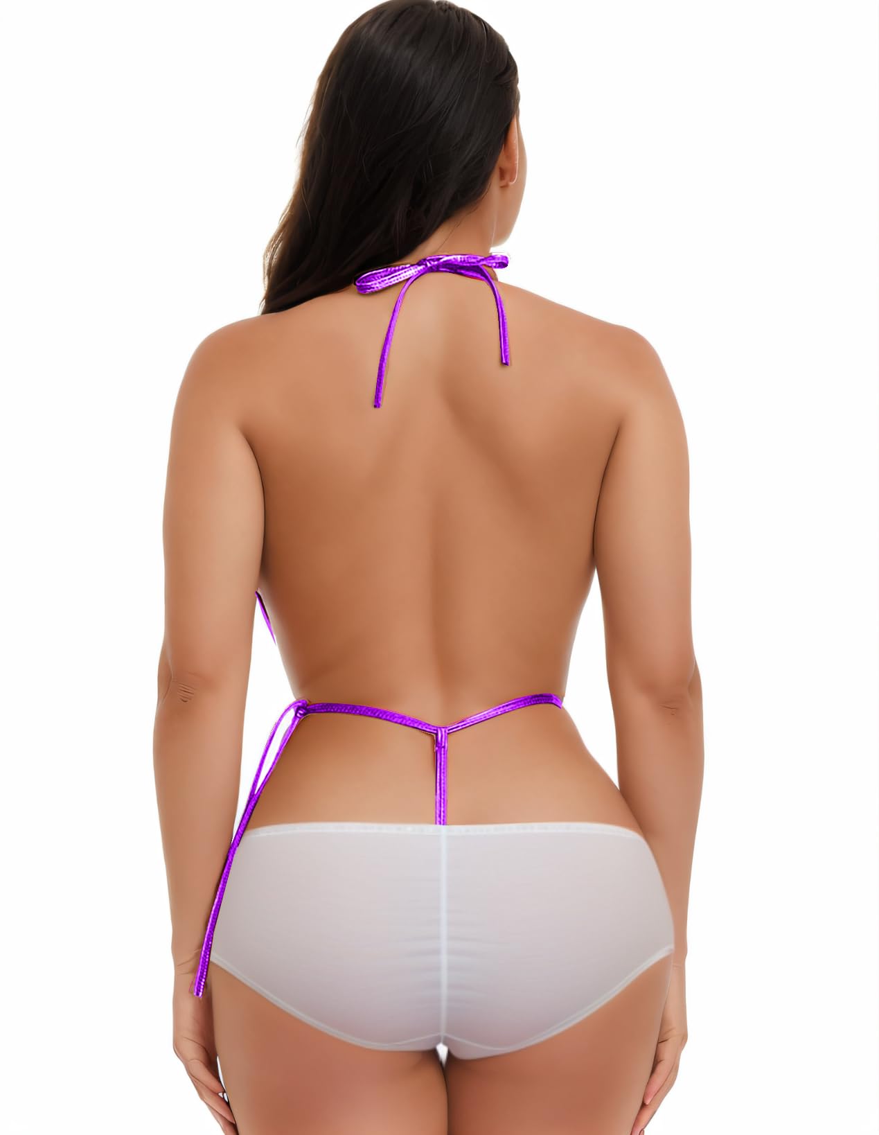 EVAbaby Sexy Mini Monokini Swimwear for Women PU Leather One-Piece Halter Extreme Micro Bikini Teddy Lingerie Open Front Slutty Swims Purple