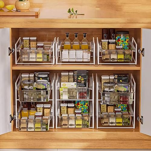Atkits Clear Under Sink Organizers and Storage Under Sink Kitchen Organizer Pull Out 2-Tier Under Sink Cabinet Organizer with Sliding Storage Drawer,White,3 Tier