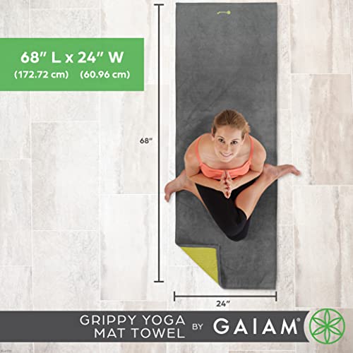 Gaiam Grippy Non Slip Yoga Mat Towel - Fast Drying Towel - Ideal for Hot Yoga - Microfiber and Machine Washable - Grip Backing - Vivid Blue/Fuchsia - 68" L x 24" W