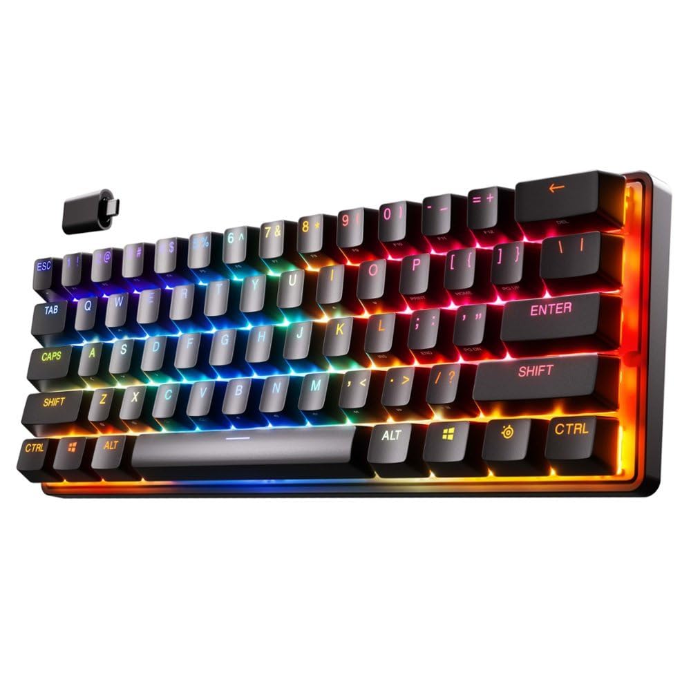 SteelSeries Apex Pro Mini Wireless Mechanical Gaming Keyboard - World's Fastest with Adjustable Actuation, Compact 60% Form Factor, RGB, PBT Keycaps, Bluetooth 5.0, 2.4GHz, USB-C