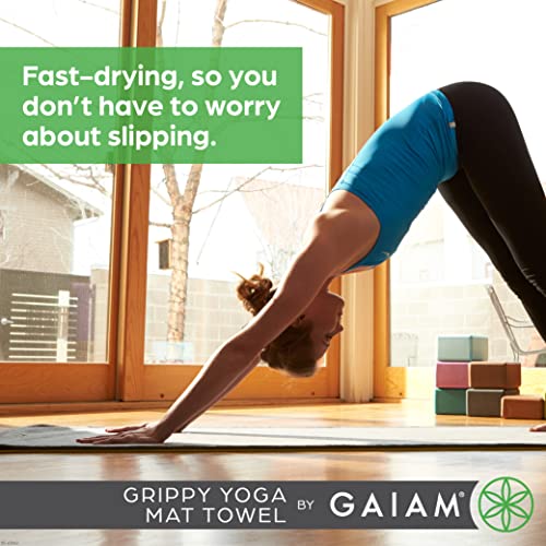 Gaiam Grippy Non Slip Yoga Mat Towel - Fast Drying Towel - Ideal for Hot Yoga - Microfiber and Machine Washable - Grip Backing - Vivid Blue/Fuchsia - 68" L x 24" W