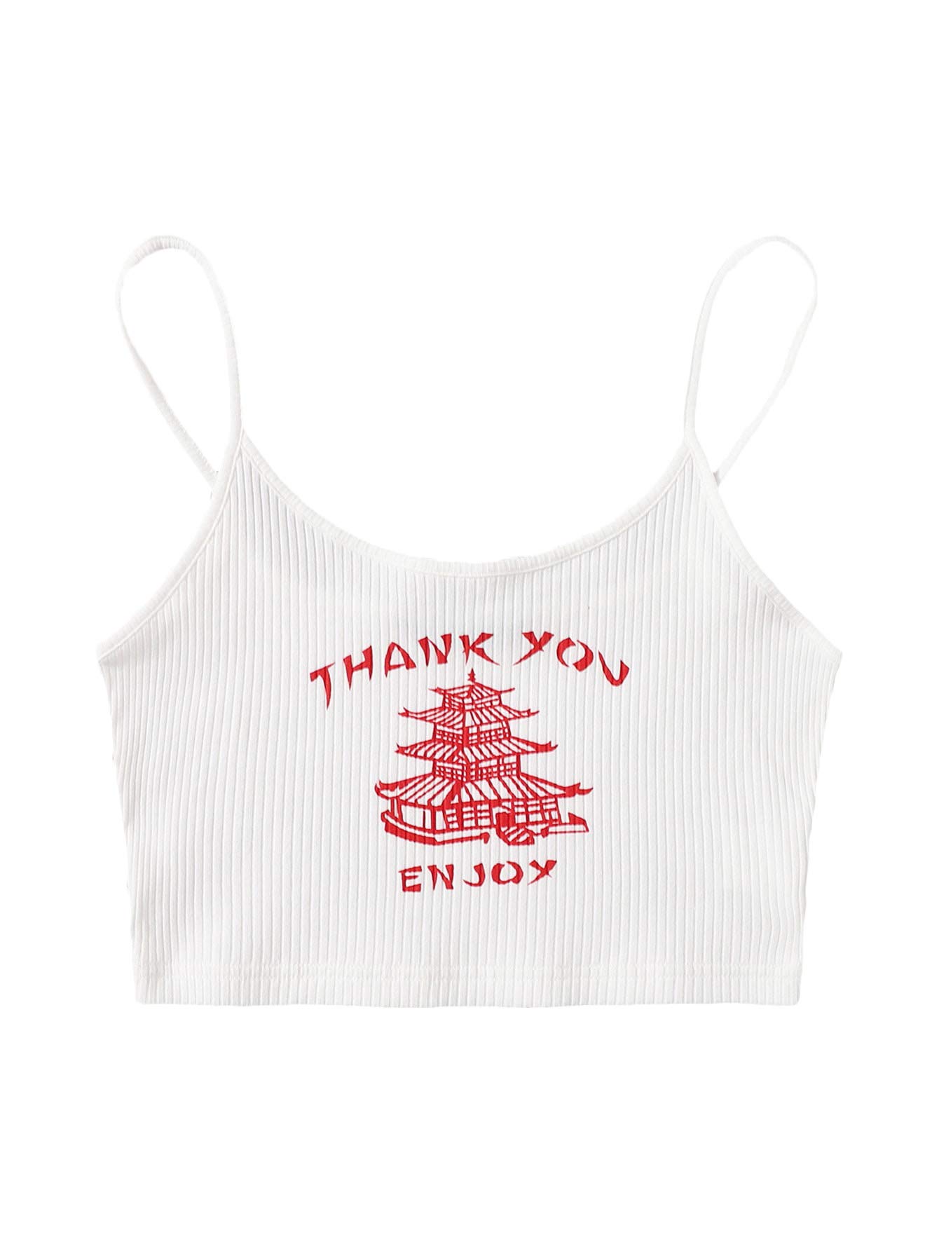 Floerns Women's Sleeveless Camisole Letter Print Crop Cami Top A White S