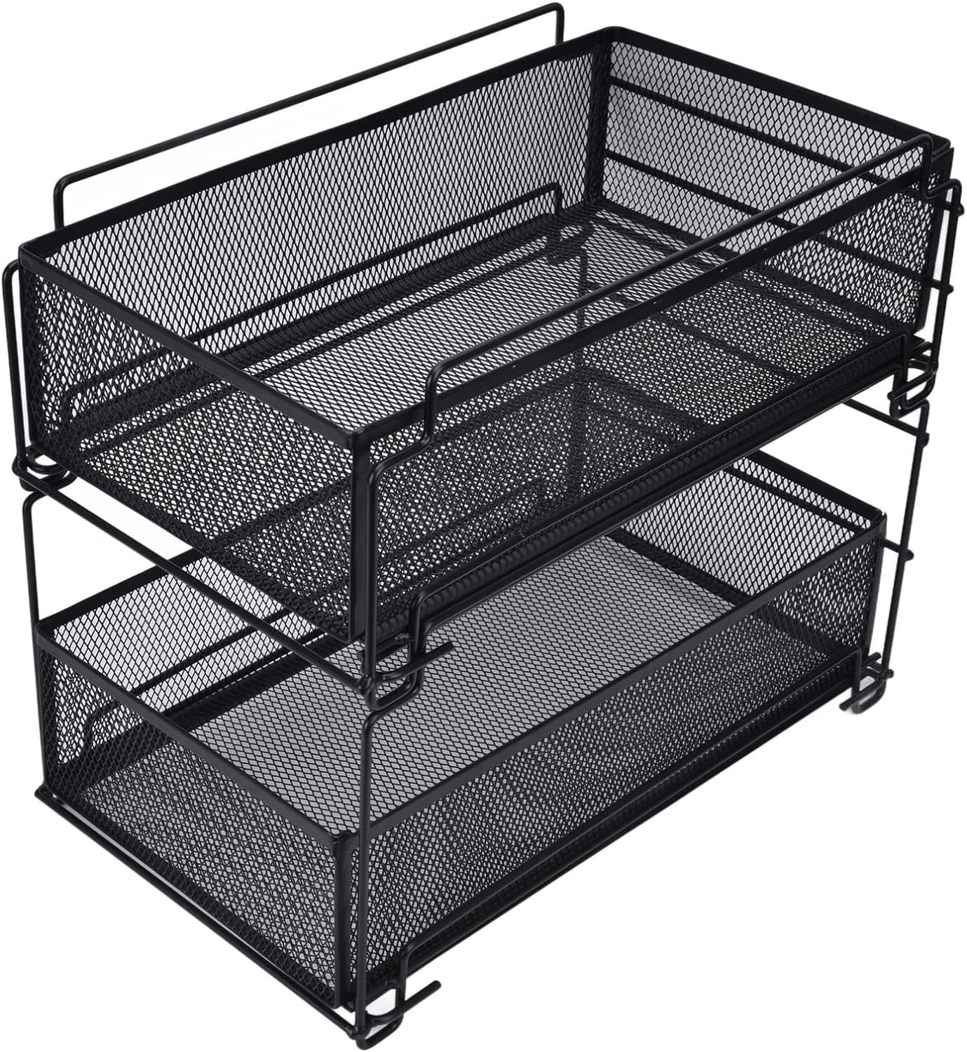 RIAAJ Kitchen Sink Shelf 2 Tier Metal Mesh Storage Baskets Organizer Kitchen Storage Drawer Basket Multilayer Kitchen Shelf Under Sink Drawer Large Capacity Storage Shelf Kitchen Sink Organizer