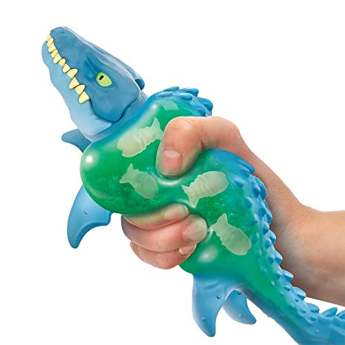 Heroes of Goo Jit Zu Jurassic World Hero Pack, Mosasaurus, 4.5" Long - Stretchy, Squishy Dinosaur Figure with Chomp Attack Action and Unique goo Filling.