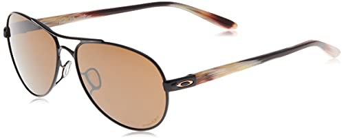 Oakley Women's OO4108 Tie Breaker Pilot Sunglasses, Polished Black/Prizm Tungsten, 56 mm