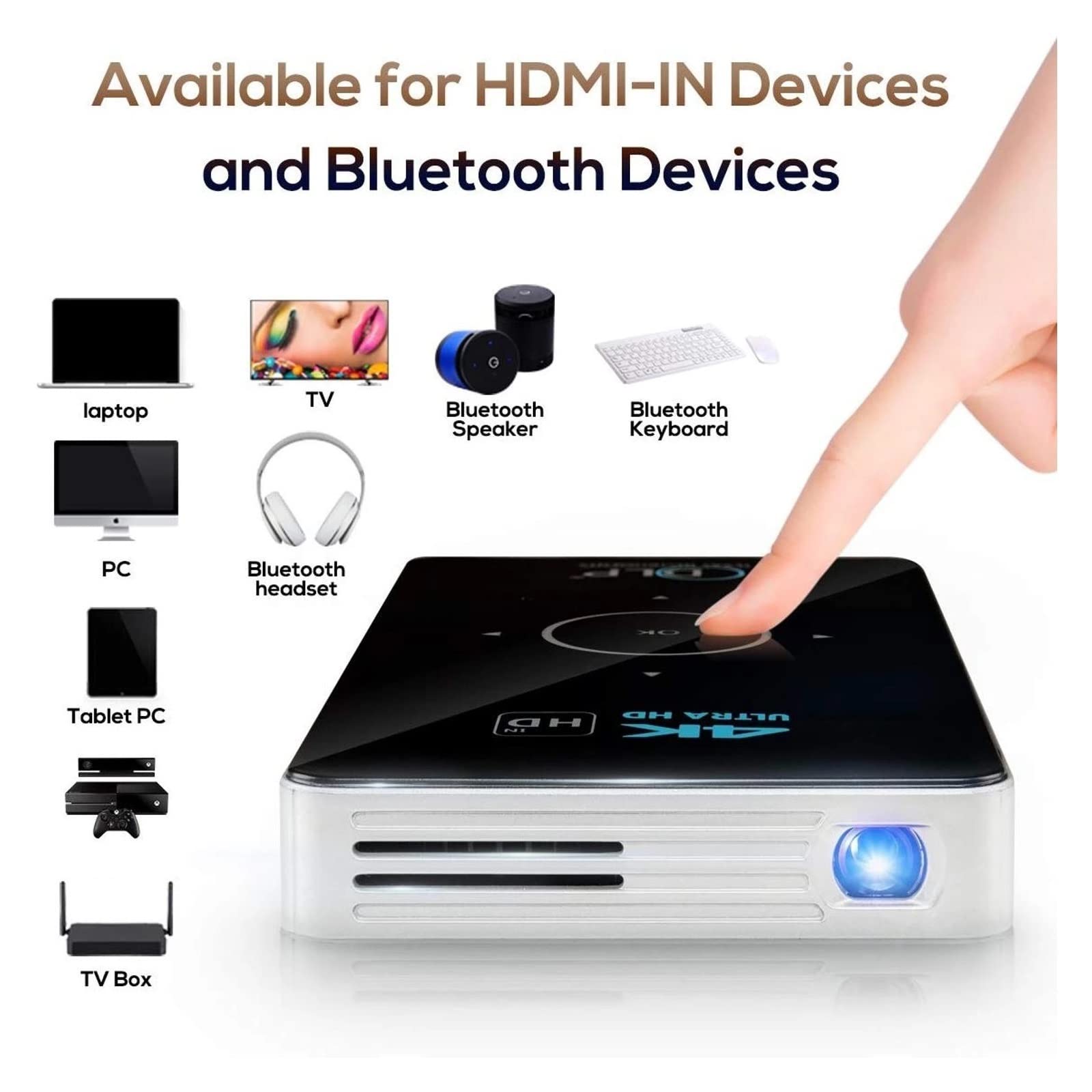 C6 Mini Projector DLP Portable Movies 4K 1080P Outdoor Smart Home Theater Playback (Color : 2G32G) (2G16G )