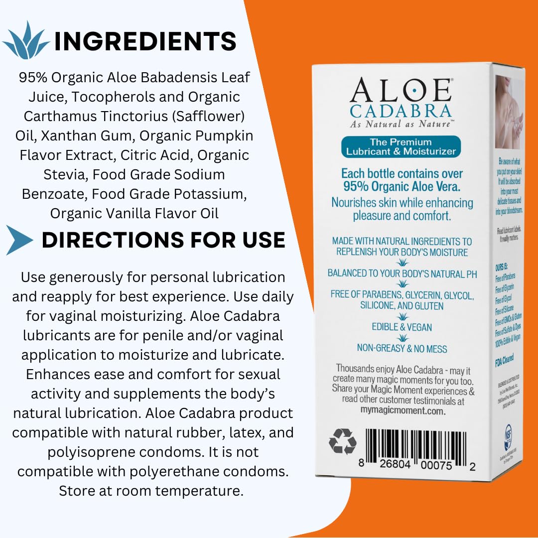 Aloe Cadabra Natural Personal Lube, Organic Best Lubricant Gel for Her, Him & Couples, Pumpkin Spice 2.5 Ounce (2.5 Ounce (Pack of 1))