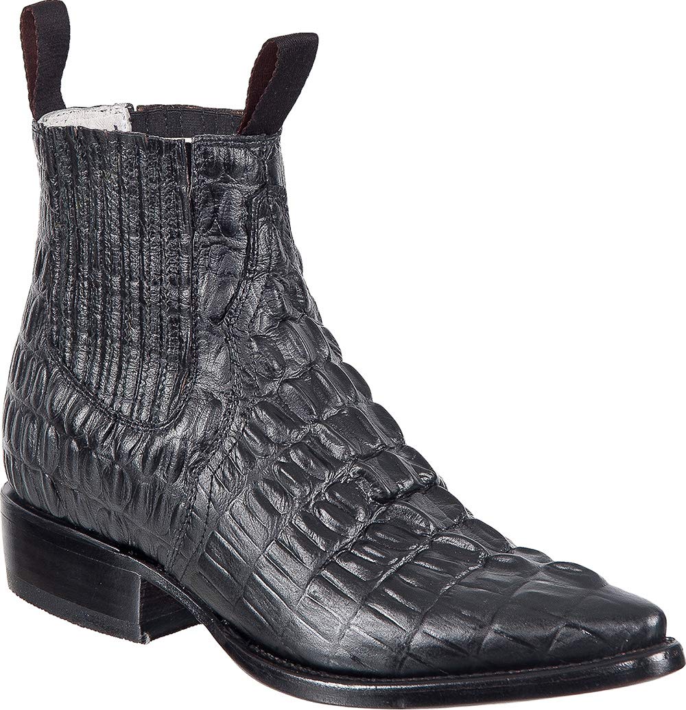 Western Shops Mens Leather Cowboy Boots Crocodile Alligator Print Short Ankle Western J Toe Boot (8, Black)