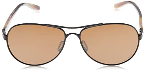 Oakley Women's OO4108 Tie Breaker Pilot Sunglasses, Polished Black/Prizm Tungsten, 56 mm