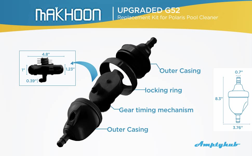 MAKHOON Pool Cleaner Complete Backup Valve Kit G62 Replacement for Zodiac Polaris 280 380 3900 Sport, 280 Black Max F5B, TR35P Pool Cleaners (Black)