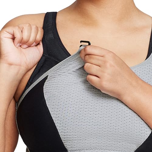 Full Figure Plus Size Custom Control Sports Bra Wirefree #1166 Black/Grey 46D