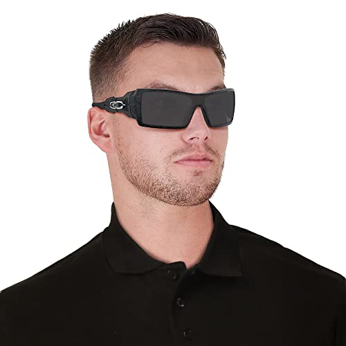 Oakley Men's OO9081 Oil Rig Rectangular Sunglasses, Polished Black & Silver Ghost Texture/Black Iridium, 28 mm