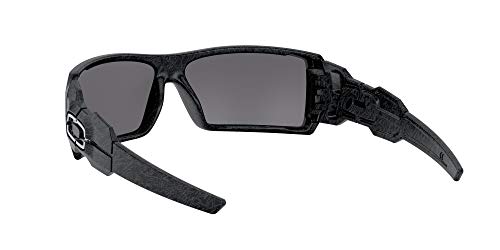 Oakley Men's OO9081 Oil Rig Rectangular Sunglasses, Polished Black & Silver Ghost Texture/Black Iridium, 28 mm