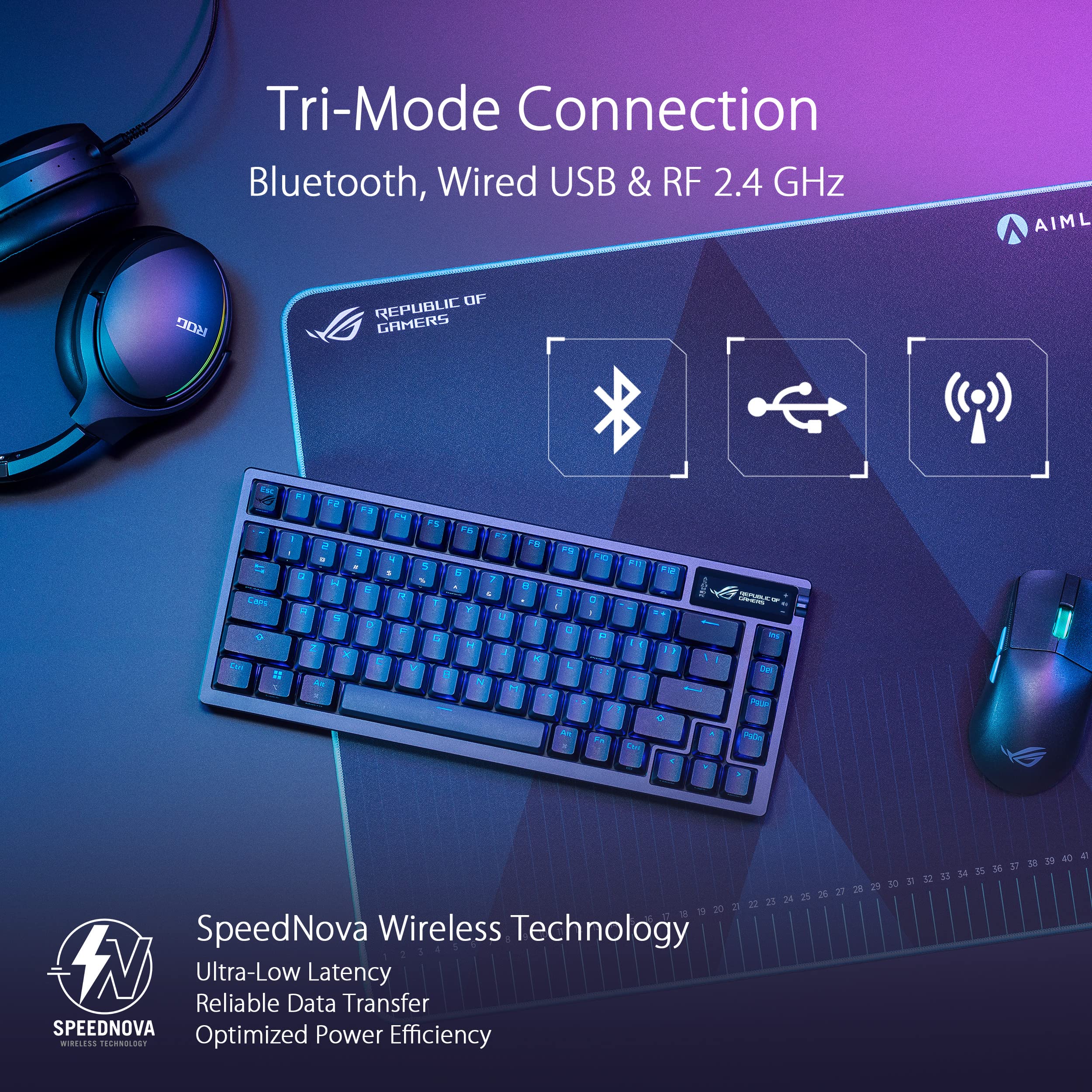 ASUS ROG Azoth 75" Wireless DIY Custom Gaming Keyboard & ROG Harpe Ace Aim Lab Edition Gaming Mouse, 54 g Ultra-Lightwieght, Connectivity