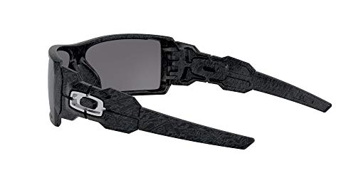 Oakley Men's OO9081 Oil Rig Rectangular Sunglasses, Polished Black & Silver Ghost Texture/Black Iridium, 28 mm
