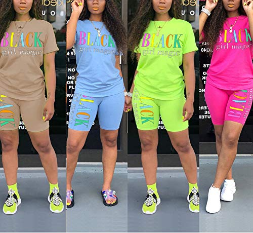 Uni Clau Women's Letter Two-Piece Outfit Tracksuit - Casual Short Sleeve T-Shirts Bodycon Shorts Set Jumpsuit Rompers Light Blue